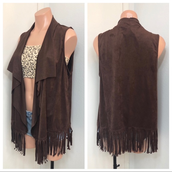 Sweaters | Dark Brown Suede Open Front Fringe Cardigan | Poshmark
